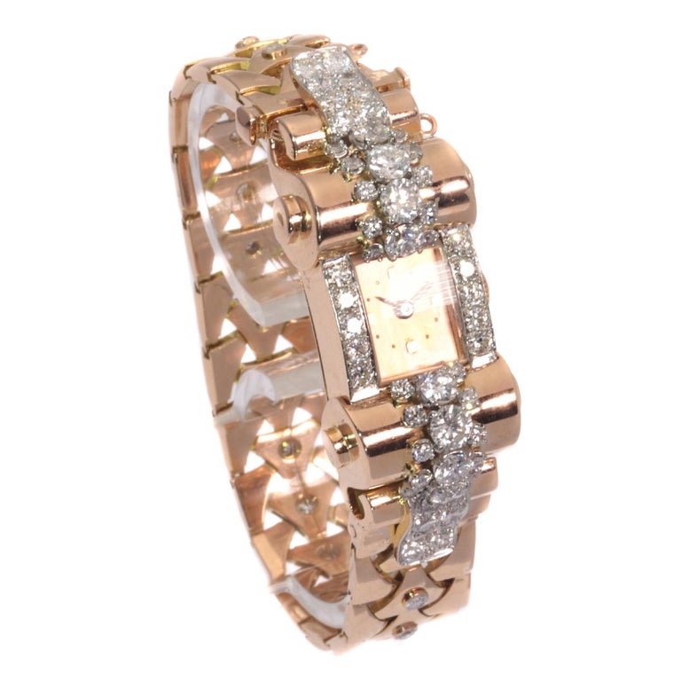 VCA Van Cleef and Arpels Vintage Retro Gold Diamond Pink Gold Ladies ...