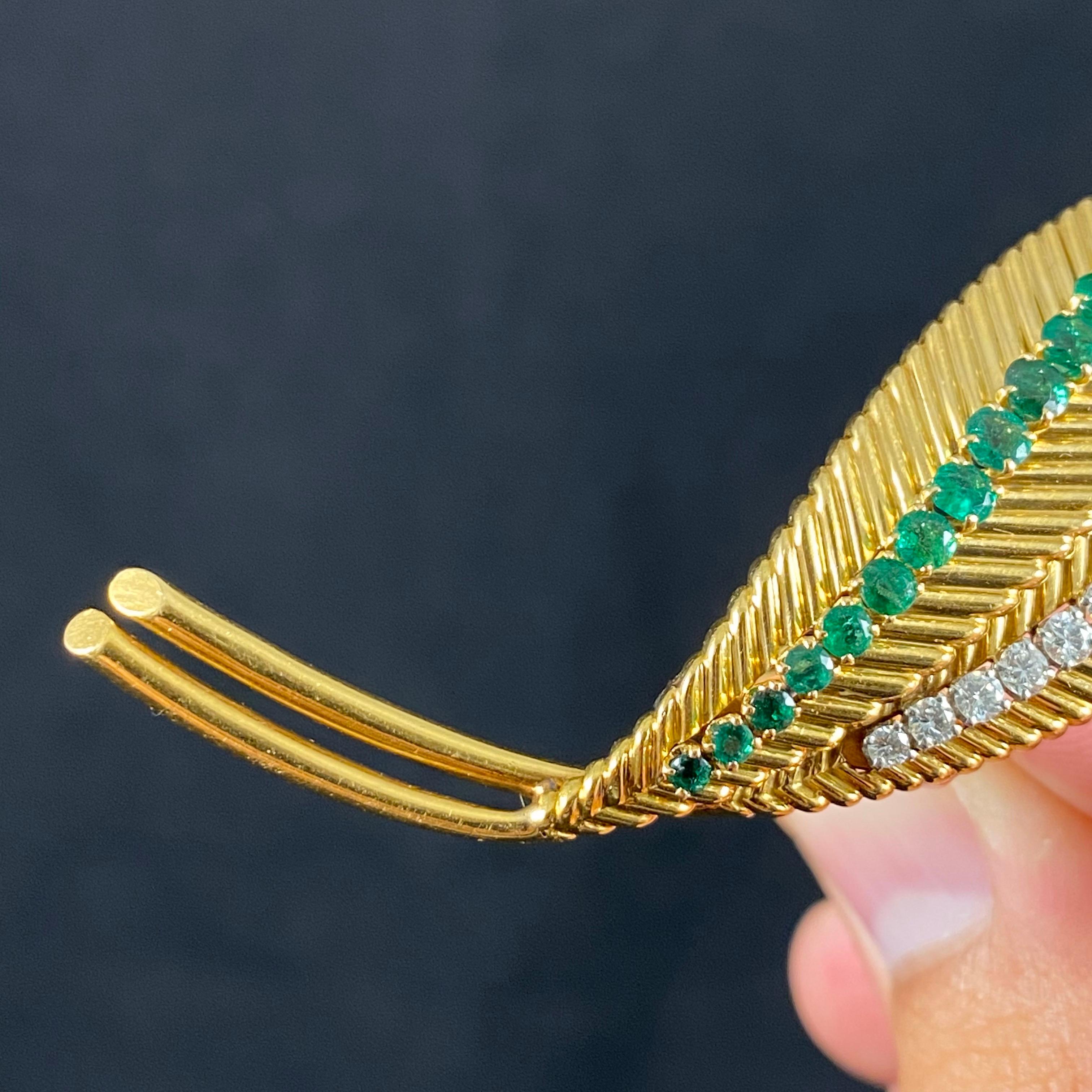 VCA Van Cleef and Arpels Diamond Emerald Leaf Brooch Pin Yellow Gold ...