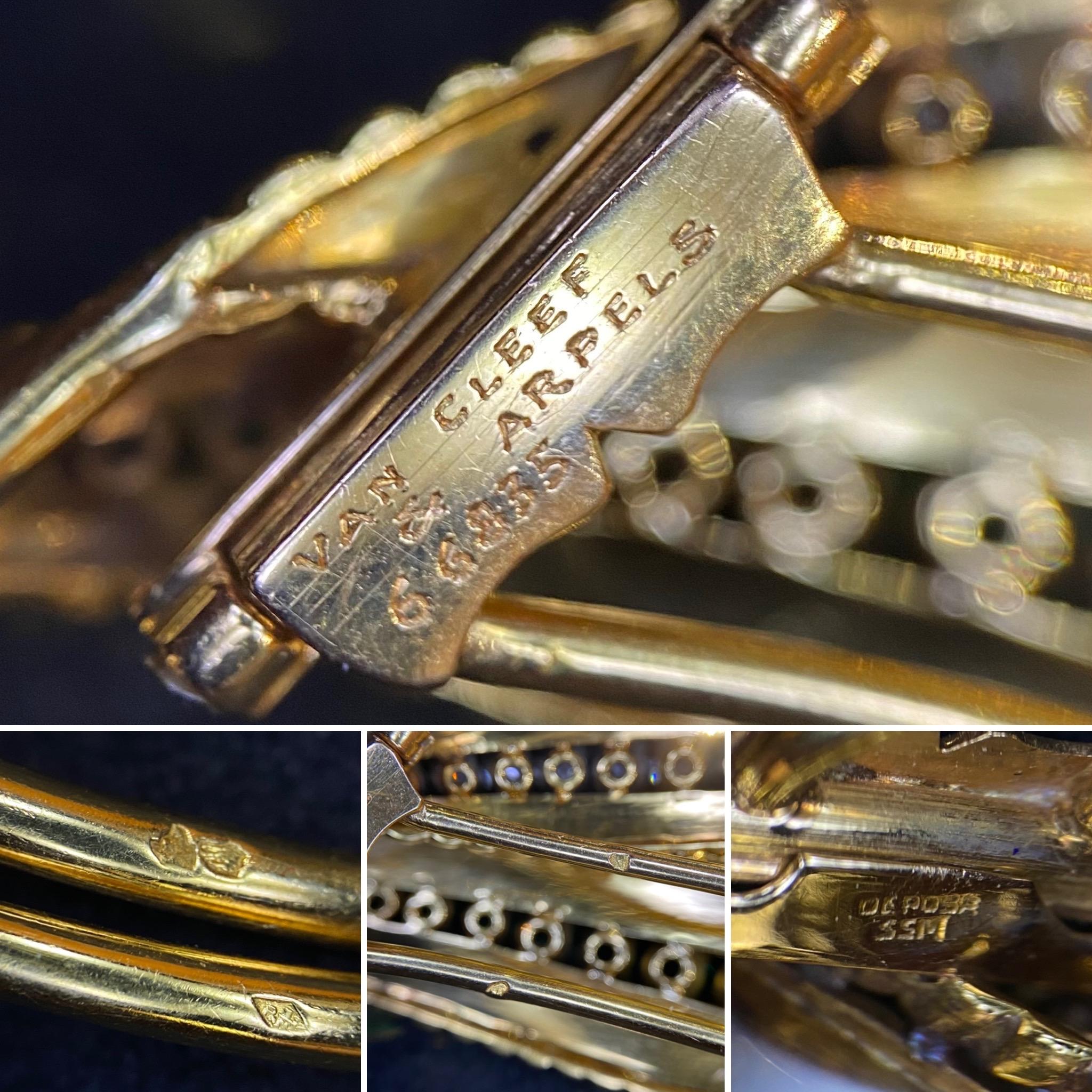 VCA Van Cleef and Arpels Diamond Emerald Leaf Brooch Pin Yellow Gold ...