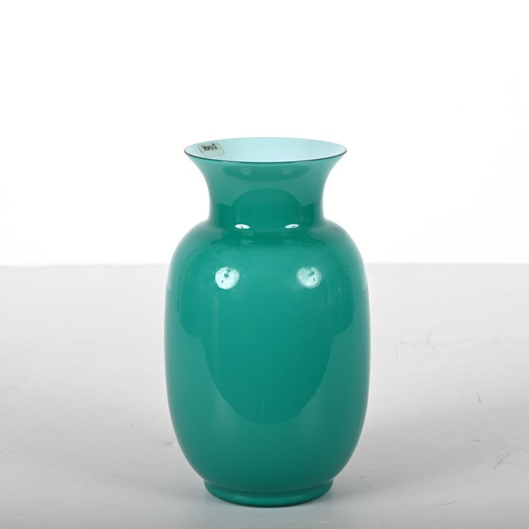 VeArt Midcentury Turquoise Blue Murano Glass Italian Vase for Venini, 1970s For Sale at 1stDibs
