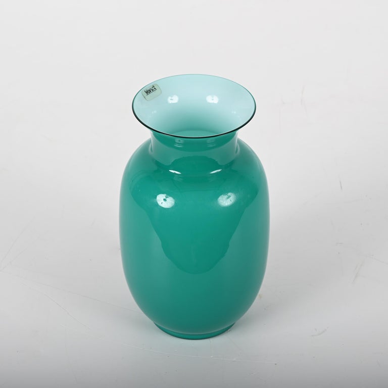 VeArt Midcentury Turquoise Blue Murano Glass Italian Vase for Venini ...