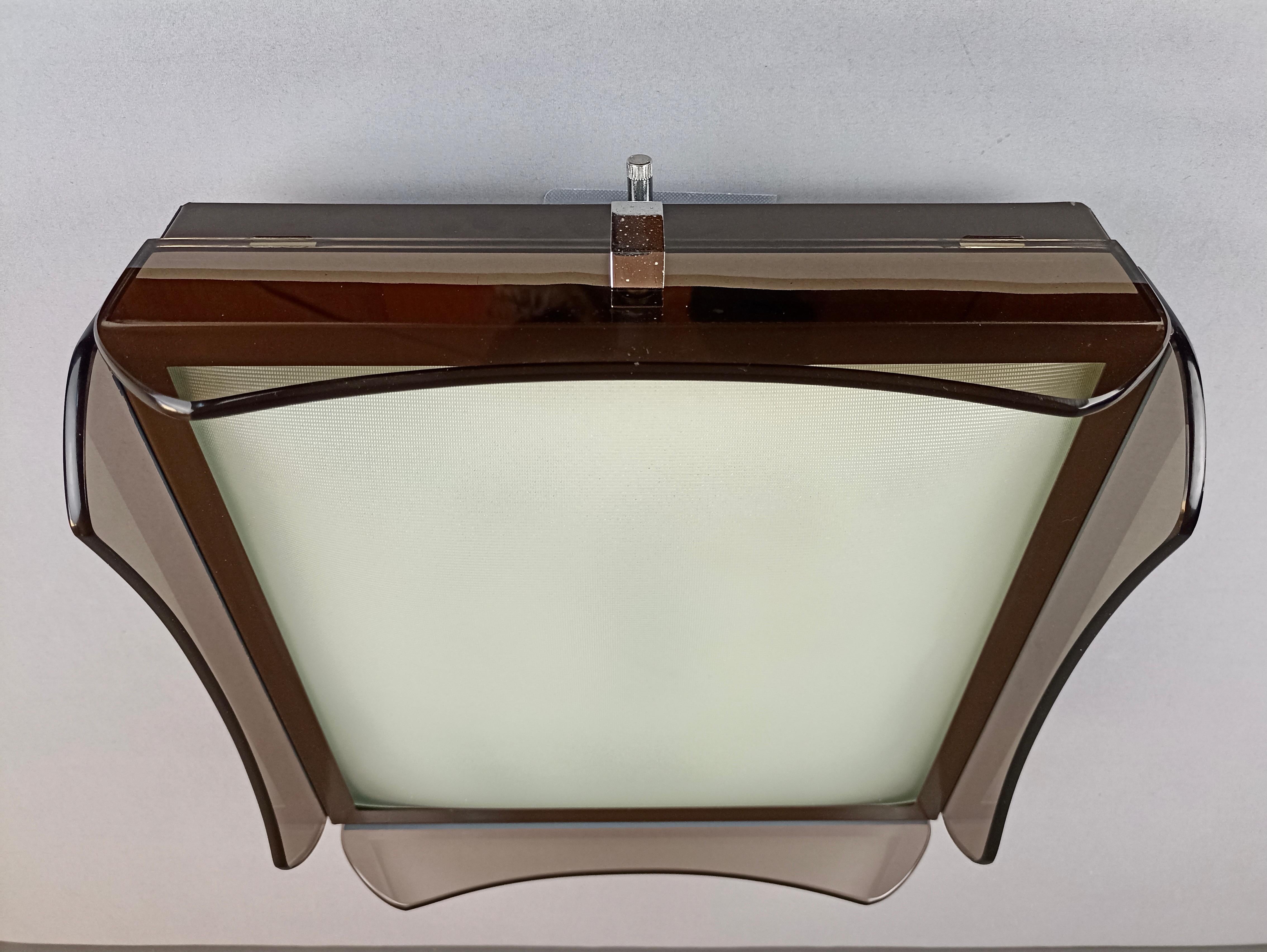 Veca 1970s Three-Light Flush-Mount Lamp. Metal Frame and Smoked ...