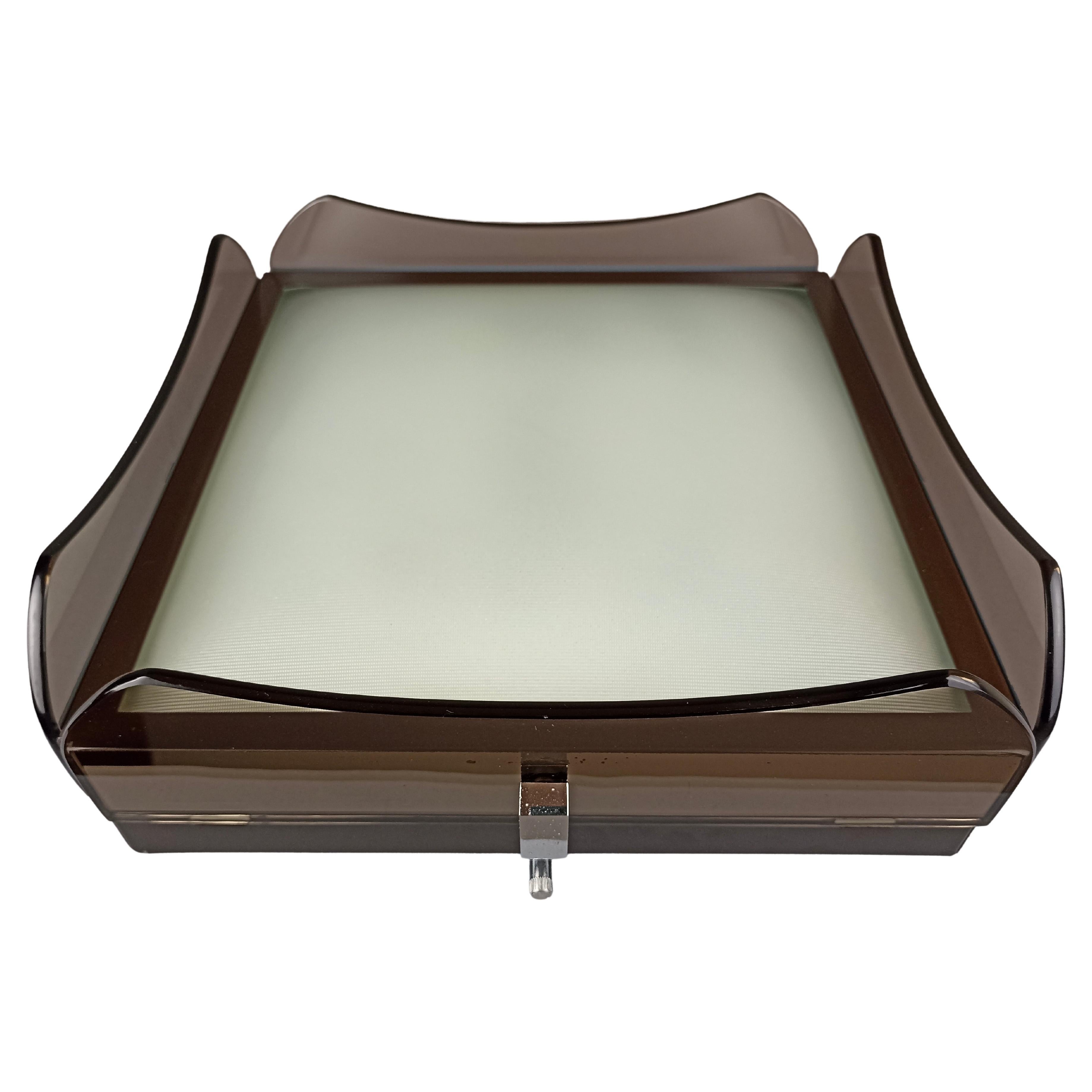 Veca 1970s Three-Light Flush-Mount Lamp. Metal Frame and Smoked ...