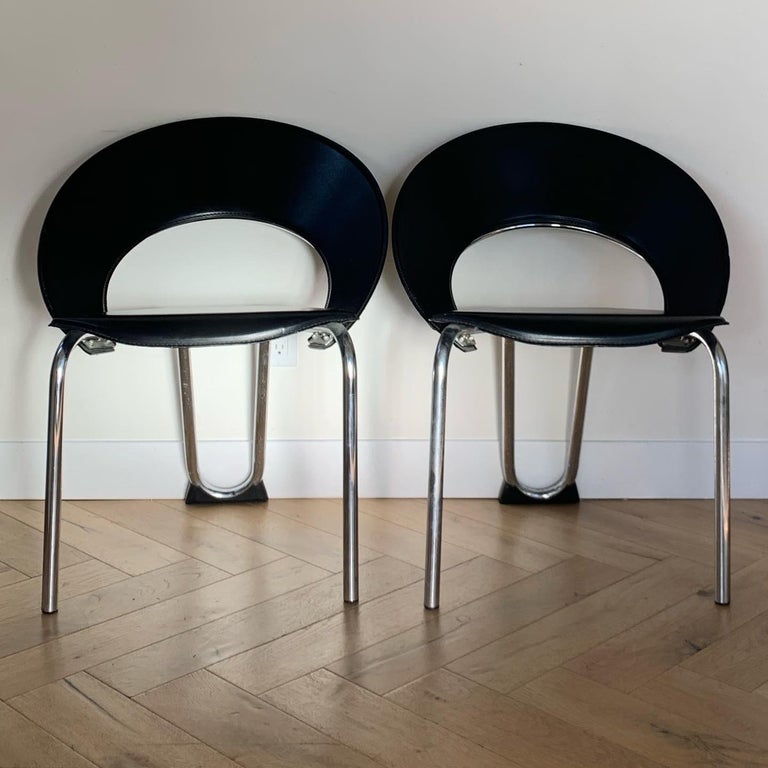Vecta Style Chrome and Leather Tubular Chairs, early 80s at 1stDibs