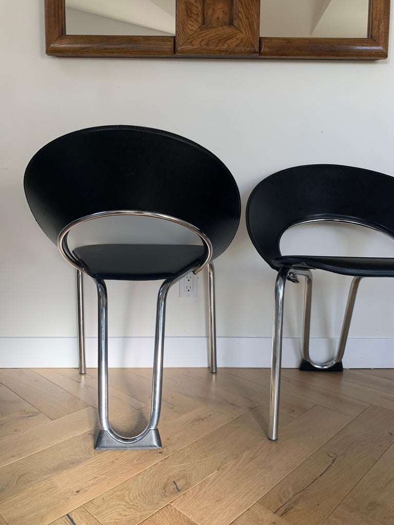 Vecta Style Chrome and Leather Tubular Chairs, early 80s at 1stDibs