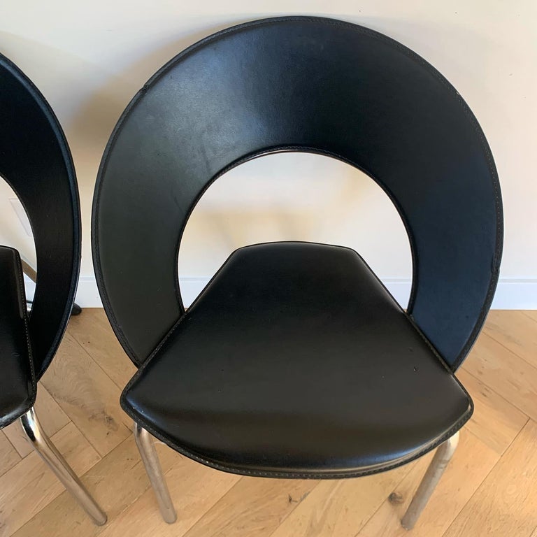 Vecta Style Chrome and Leather Tubular Chairs, early 80s at 1stDibs