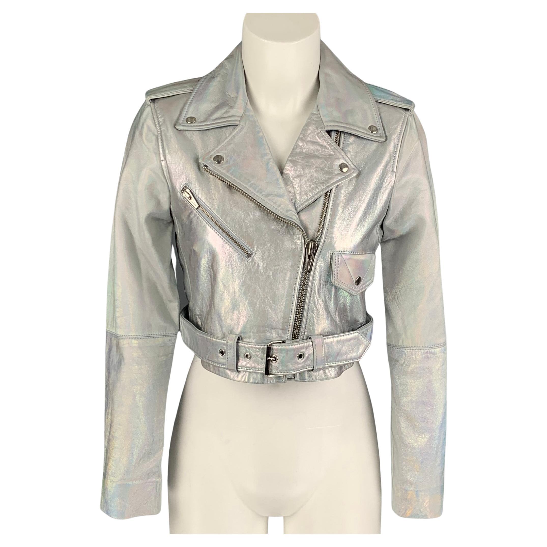 Courreges Iconic 1960's Metallic Silver Leather Logo Jacket at 1stDibs ...