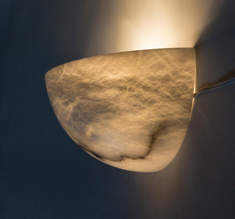 Veined Alabaster Half Moon Sconces, 'Pair' at 1stDibs