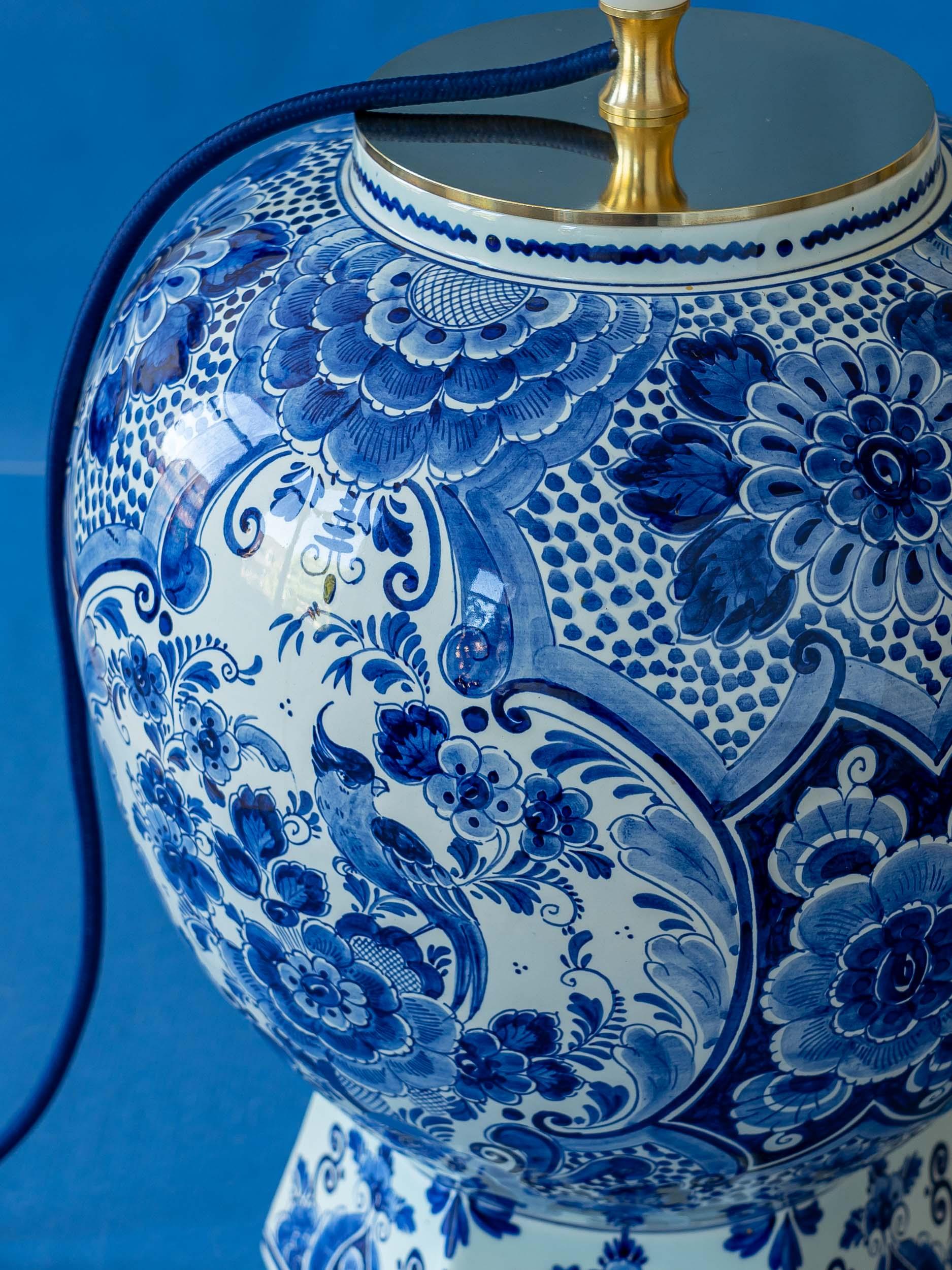 Velsen Delft Blue Table Lamp (1940-1970) with New White Satin Shade For ...