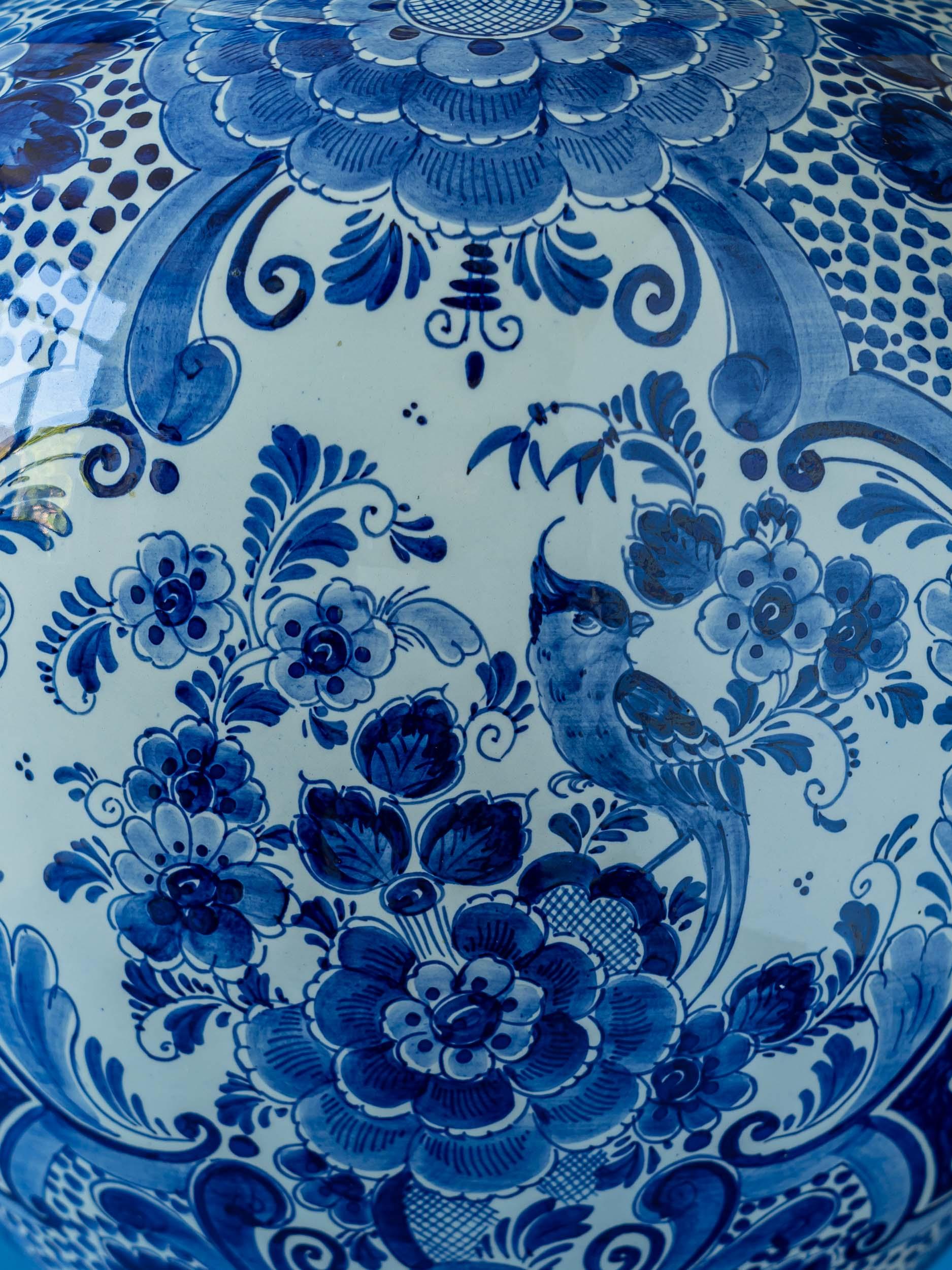 Velsen Delft Blue Table Lamp (1940-1970) with New White Satin Shade For ...