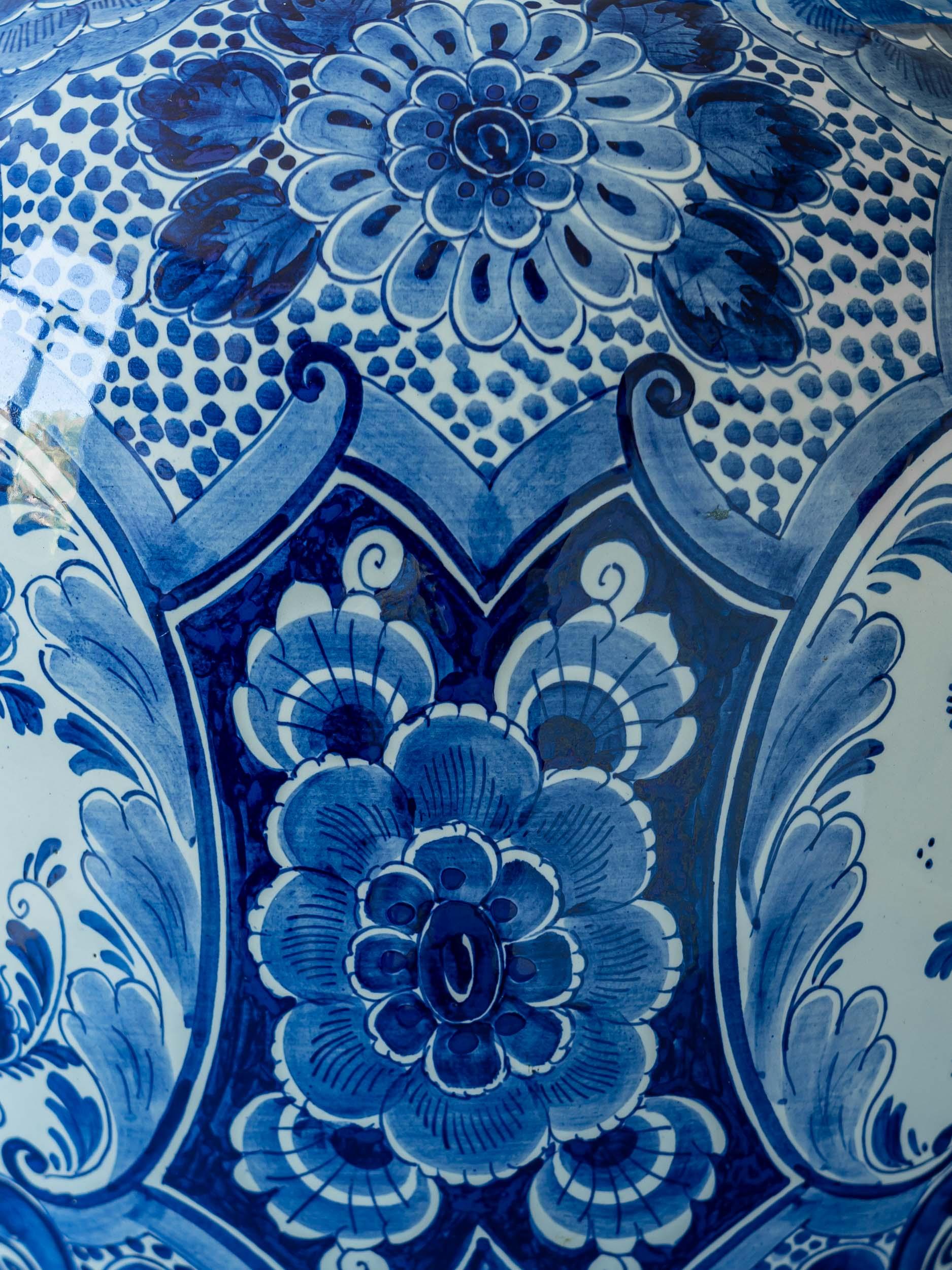 Velsen Delft Blue Table Lamp (1940-1970) with New White Satin Shade For ...