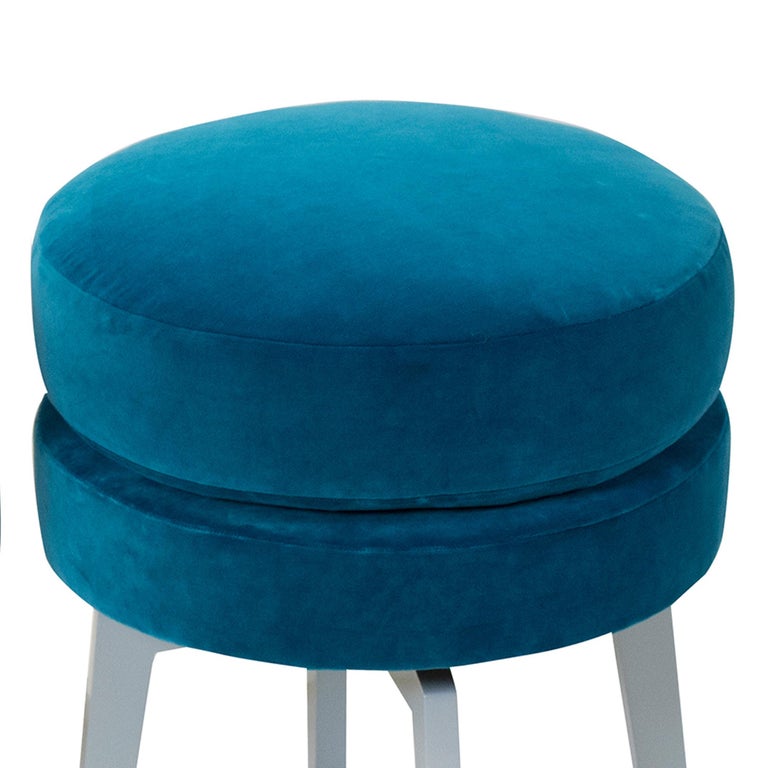 Velvet Blue Teal Upholstered Stool For Sale at 1stDibs