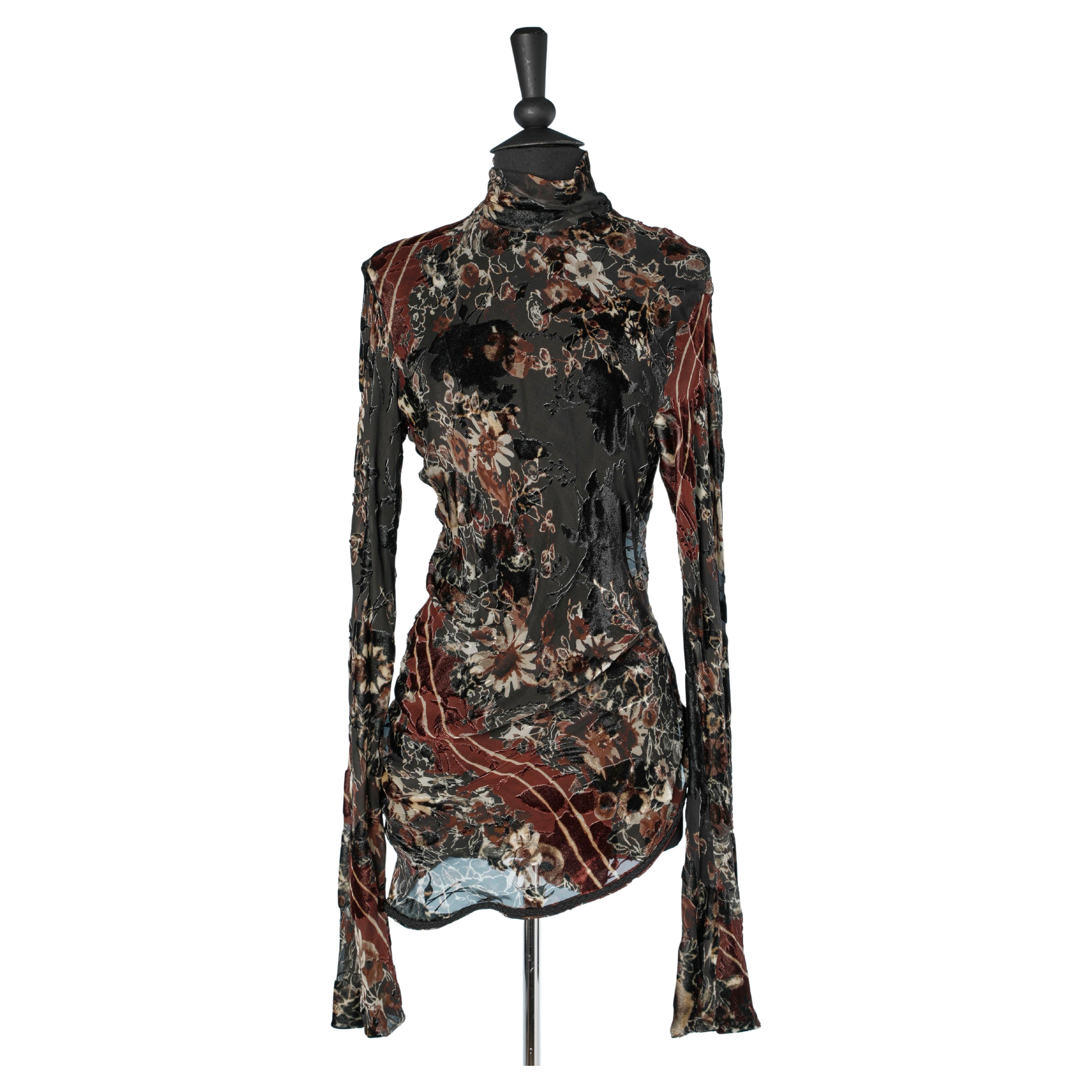 Velvet dévoré with flower pattern see-through tunique Jean-Paul ...