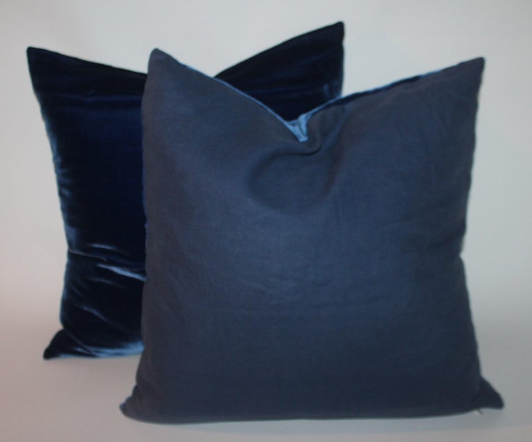 Velvet Royal Blue and Indigo Blue Pillows, Pair at 1stDibs