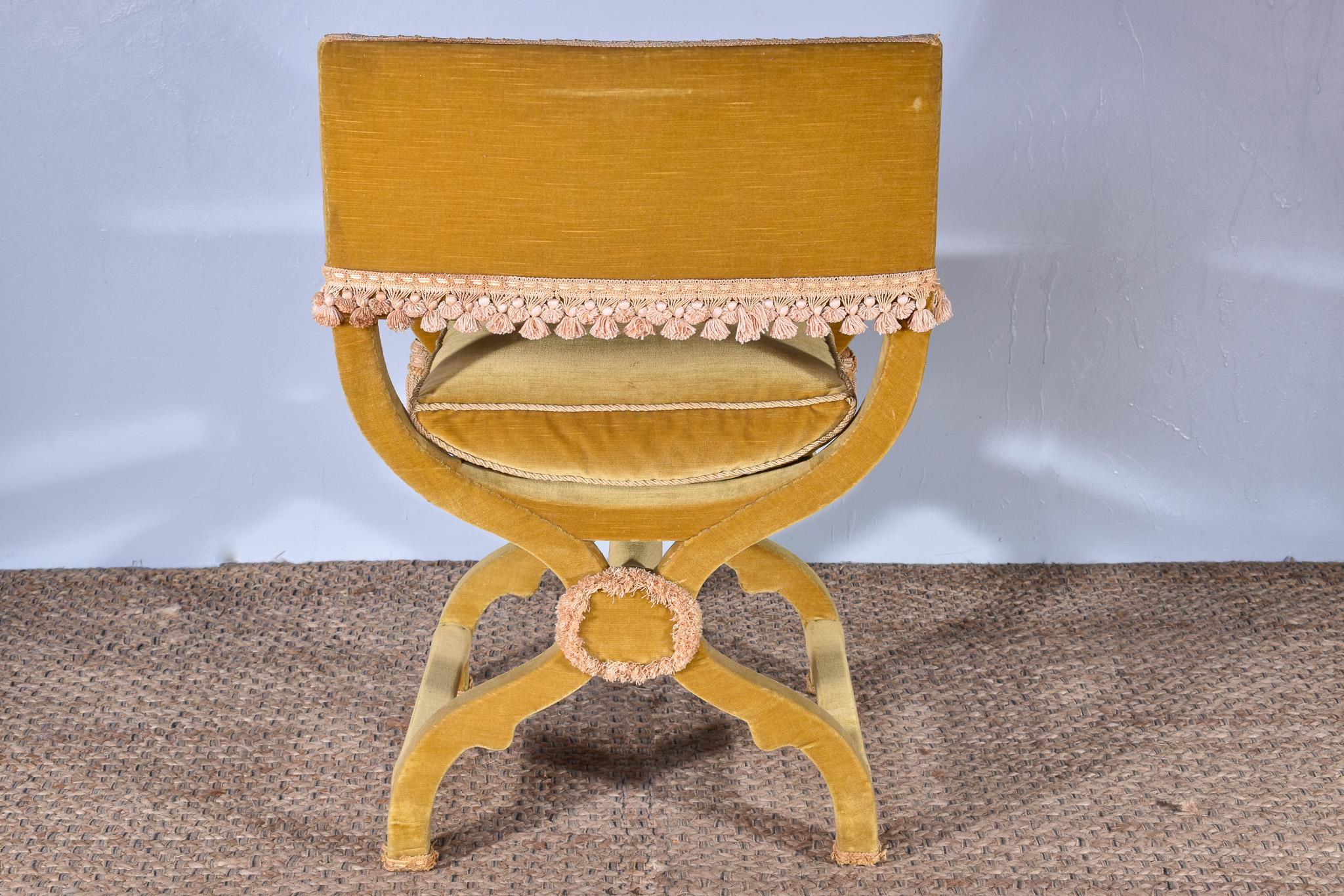 Velvet Savonarola Armchair For Sale at 1stDibs