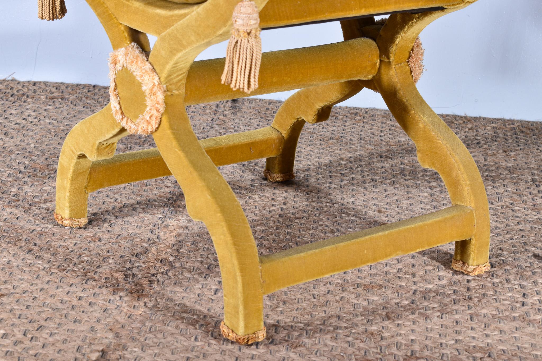 Velvet Savonarola Armchair For Sale at 1stDibs