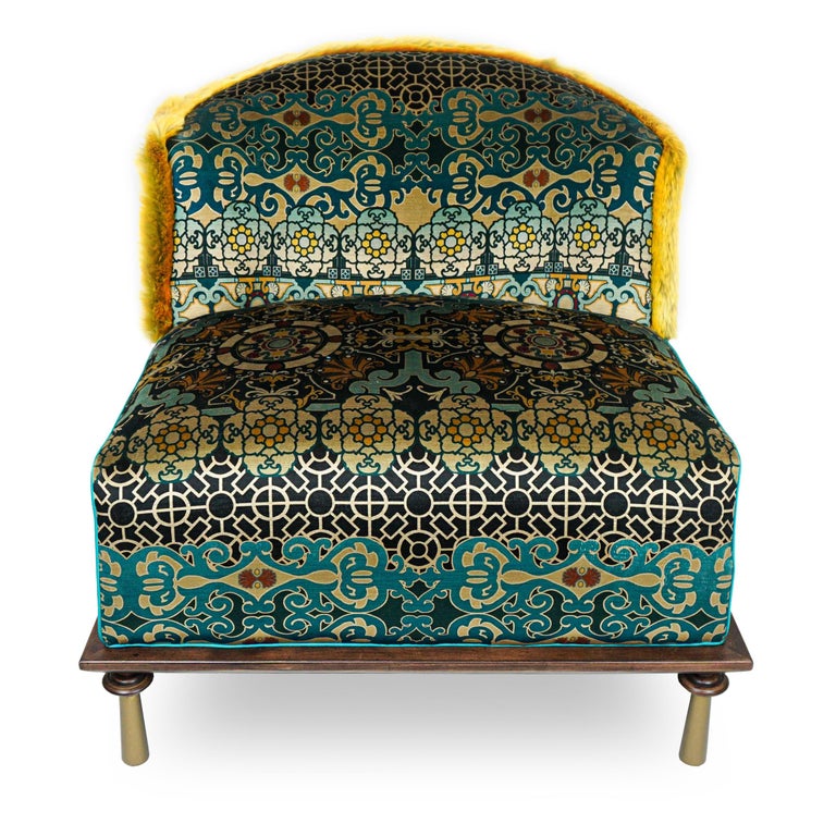 Velvet Slipper Chair with Faux Mink Lining For Sale at 1stDibs | mink ...