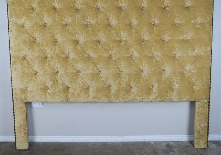 Velvet Tufted King Size Headboard with Antique Italian Painted Carving ...