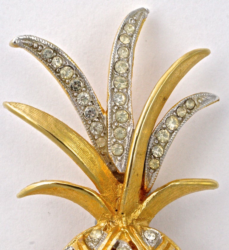 Vendome Gold Plated and Clear Rhinestones Pineapple Statement Brooch ...