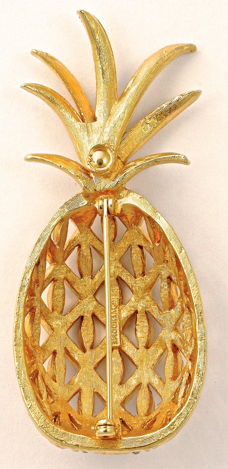 Vendome Gold Plated and Clear Rhinestones Pineapple Statement Brooch ...