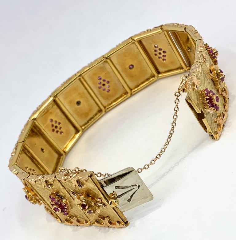 Vendorafa Midcentury Ruby Panel Bracelet Set in 18 Karat Yellow and ...