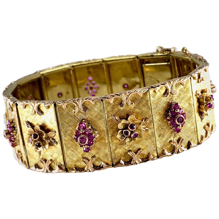 Vendorafa Midcentury Ruby Panel Bracelet Set in 18 Karat Yellow and ...