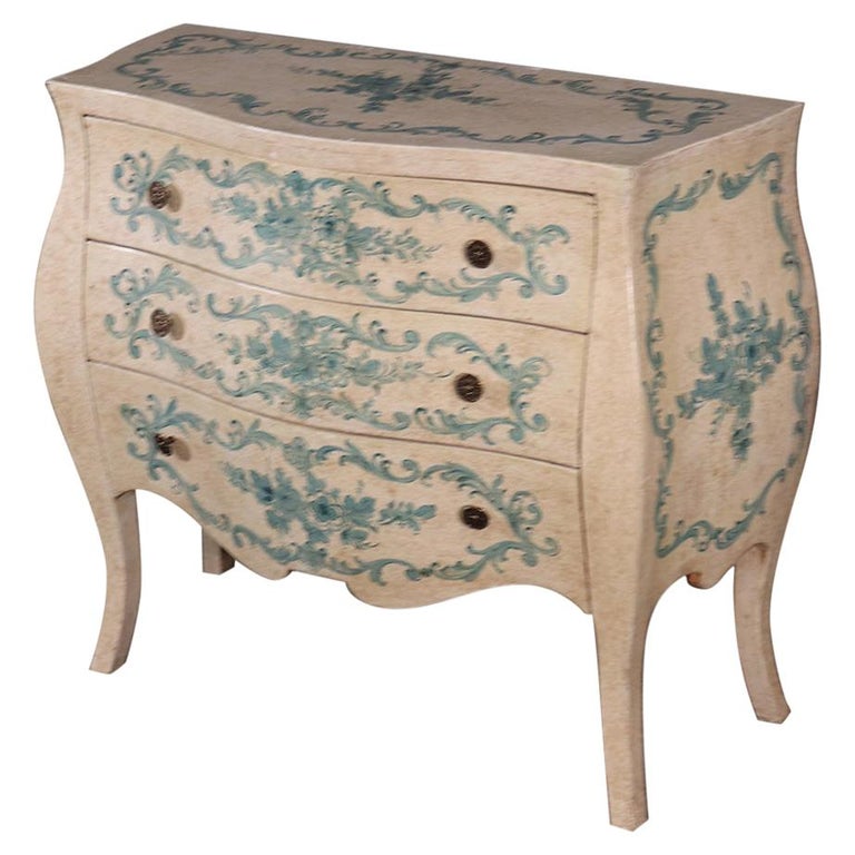 Veneitan Paint Decorated Bombe Commode Dresser For Sale at 1stDibs