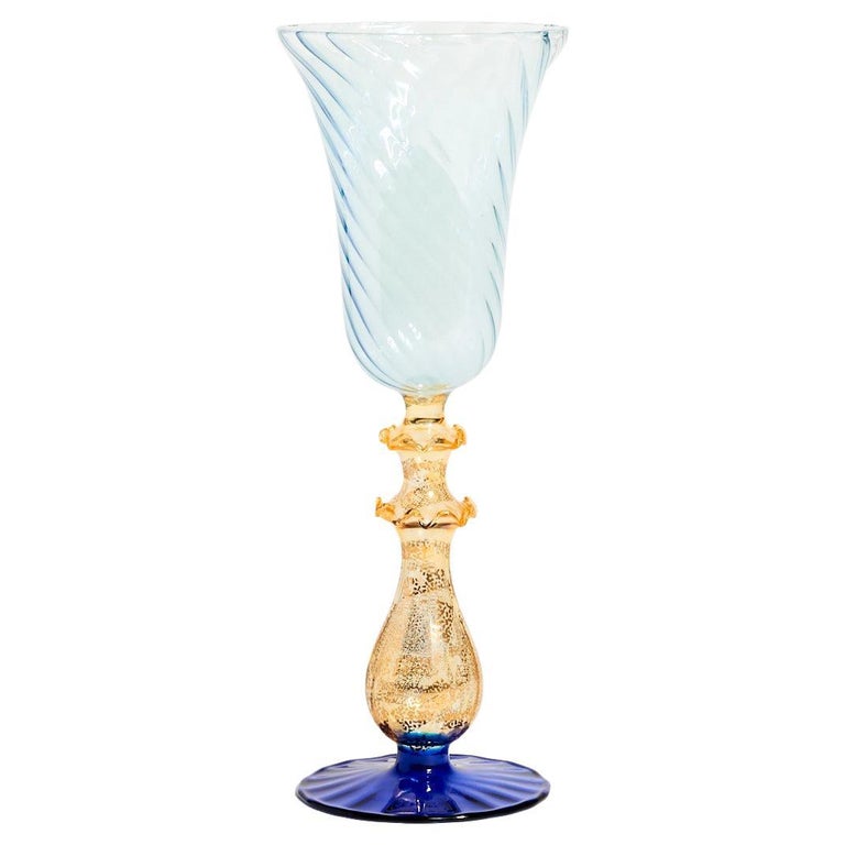 Venetian Blown Glass Goblet with Metallic Amber Gold Stem For Sale at ...
