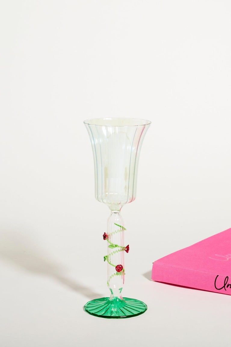 Venetian Blown Glass with Rose Vine Stem For Sale at 1stDibs