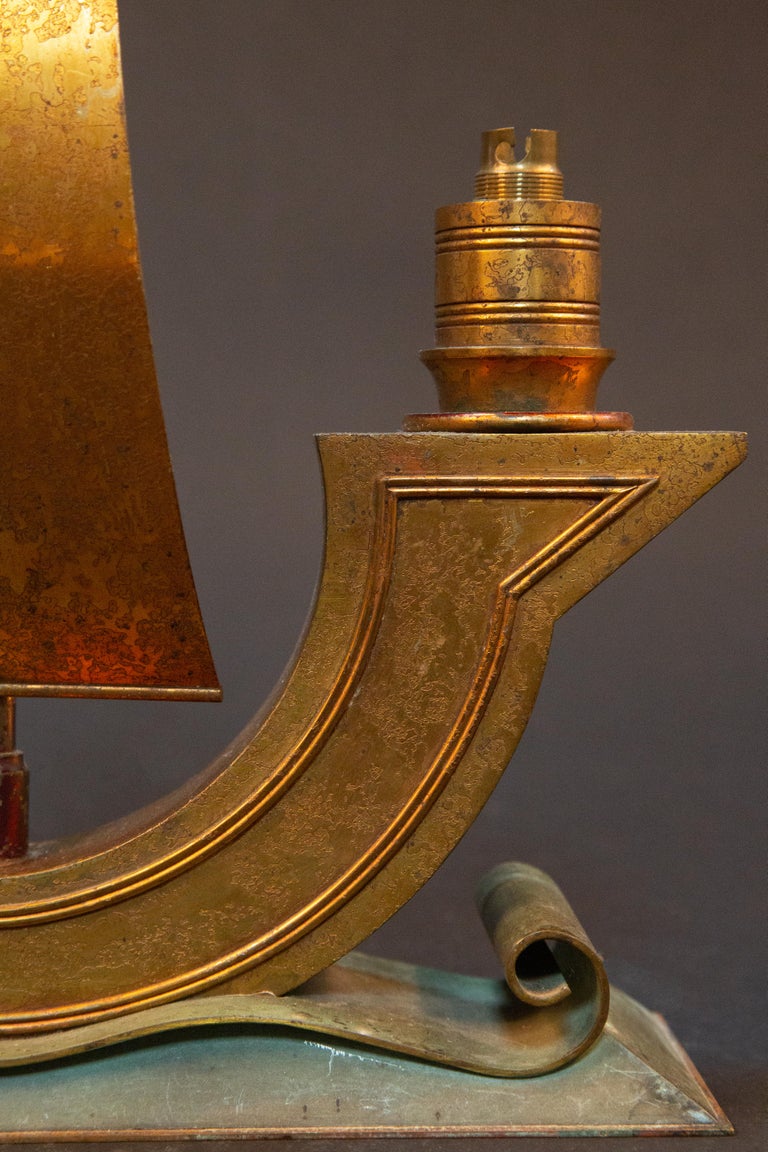 1940's French Bronze Galleon Ship Lamps, Pair For Sale at 1stDibs
