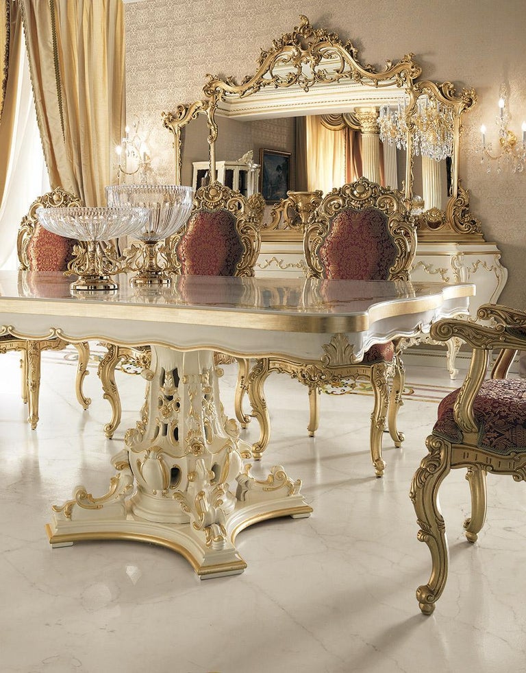 Venetian Dining Table in Ivory Finish and Customized Inlay by Modenese ...