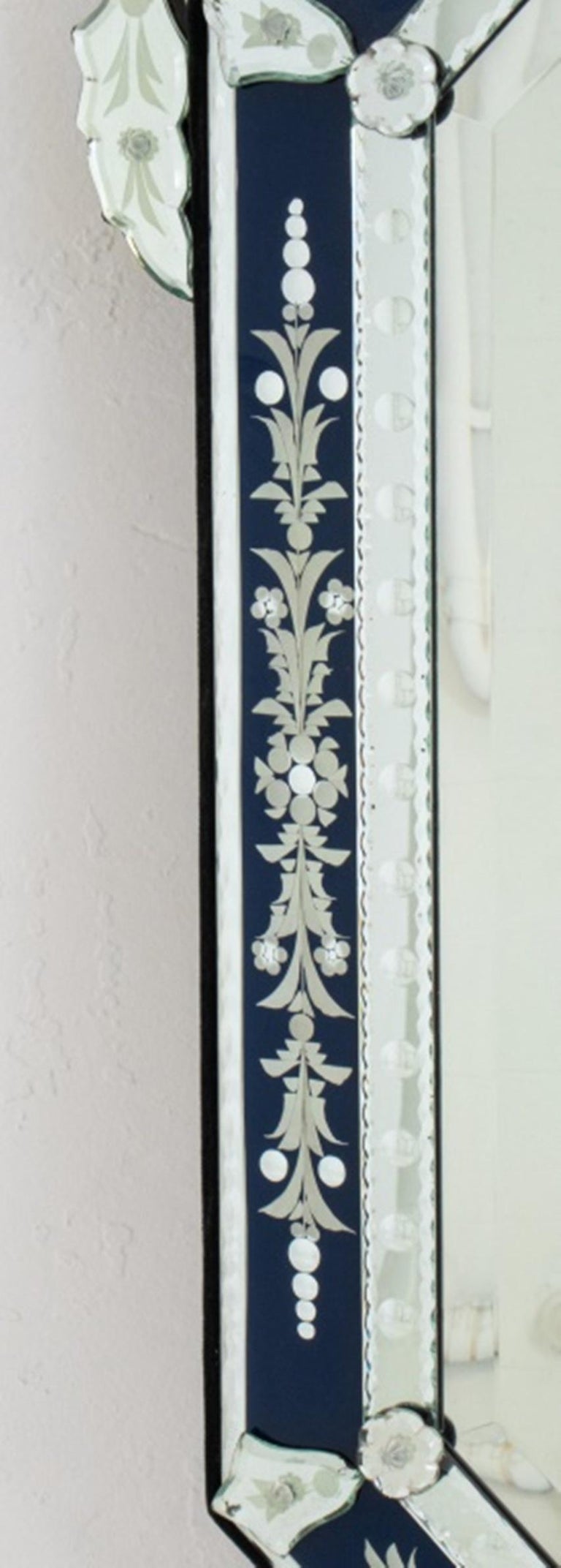 Venetian Glass Blue and White Mirror For Sale at 1stDibs