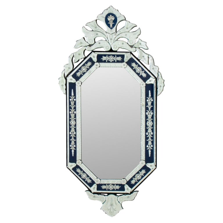Venetian Glass Blue and White Mirror For Sale at 1stDibs