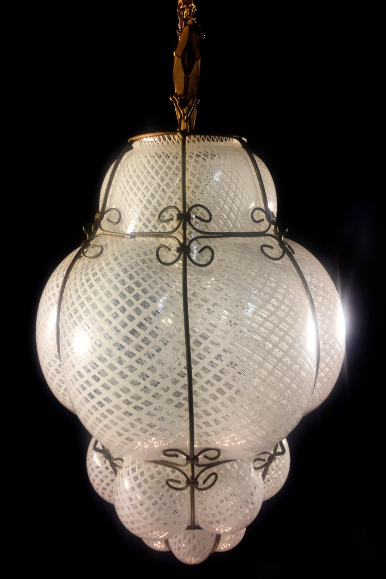 Venetian Lantern Chandelier "Reticello" Glass, Murano, 1950s For Sale ...