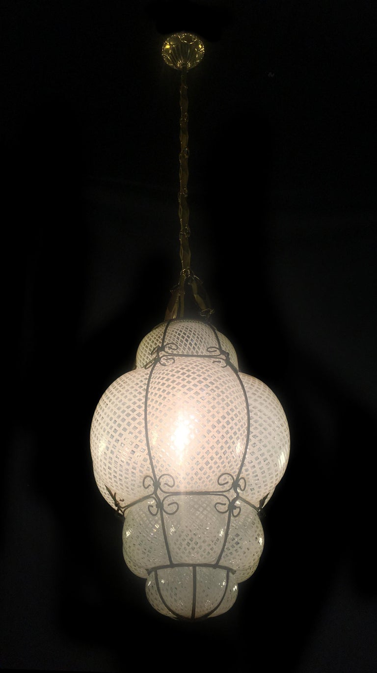 Venetian Lantern Chandelier "Reticello" Glass, Murano, 1950s For Sale ...