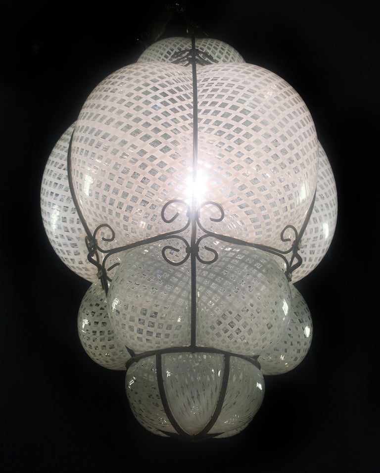 Venetian Lantern Chandelier "Reticello" Glass, Murano, 1950s For Sale ...