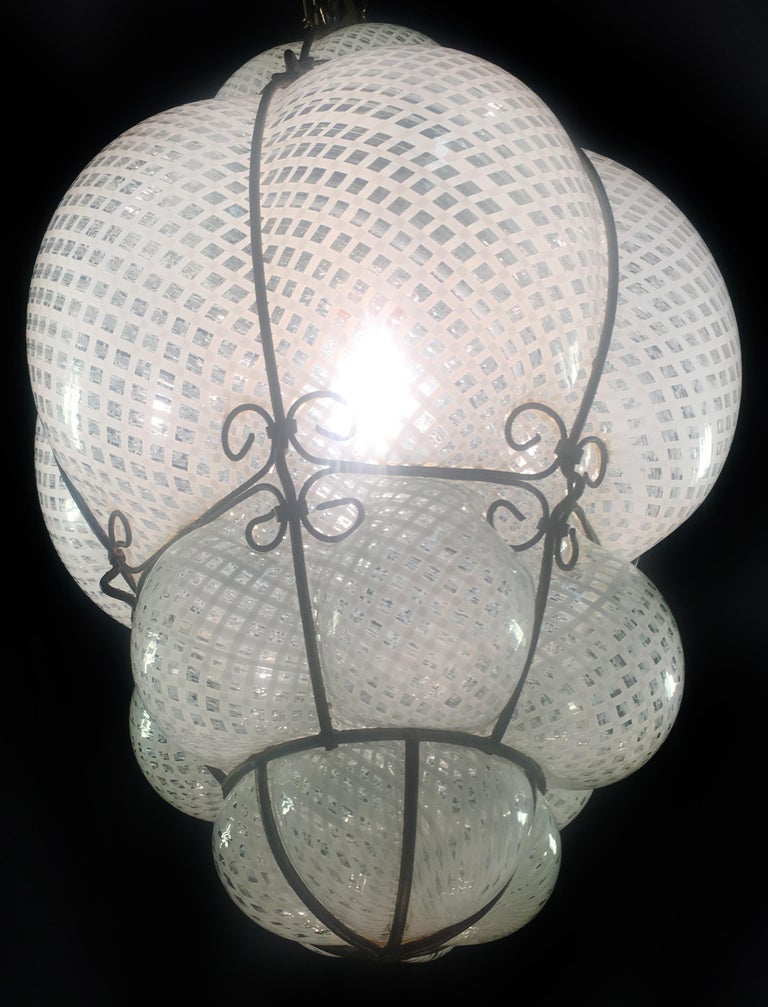 Venetian Lantern Chandelier "Reticello" Glass, Murano, 1950s For Sale ...