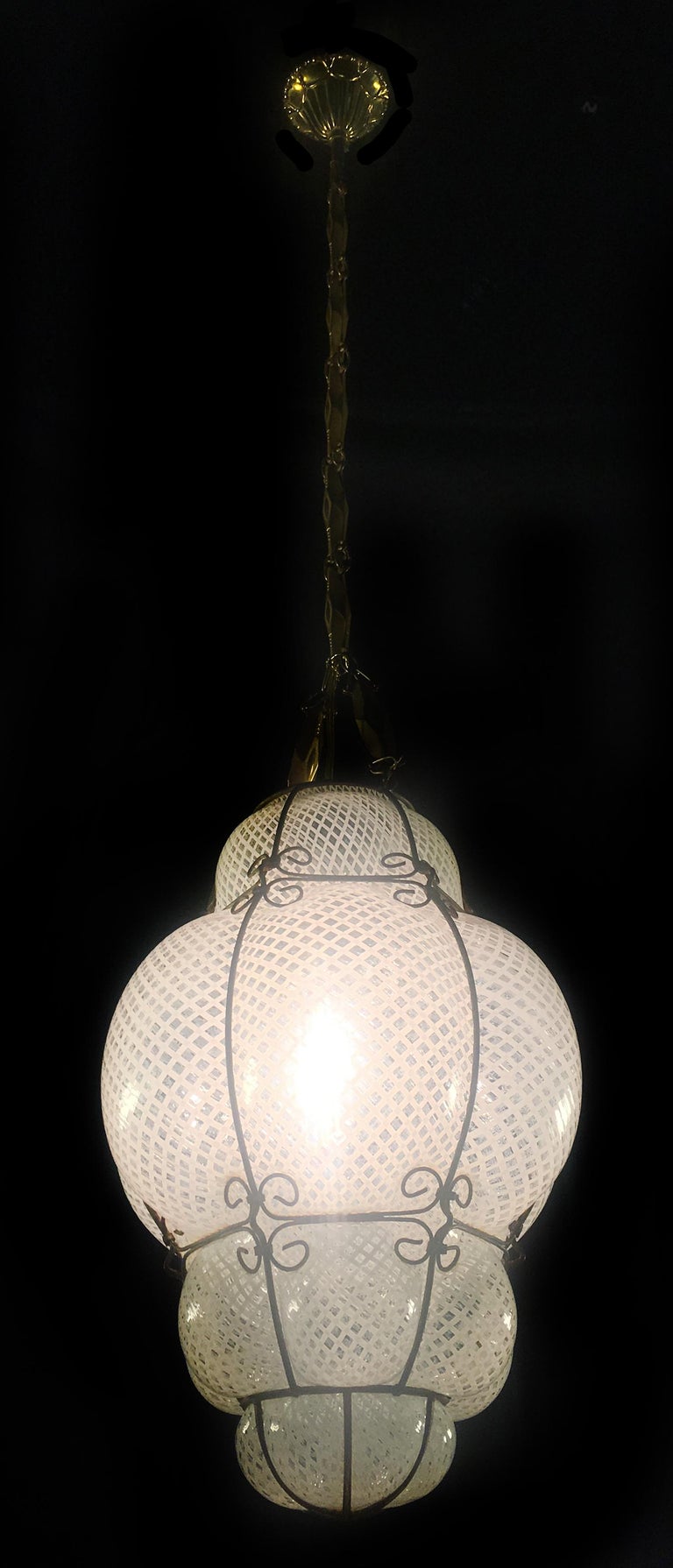Venetian Lantern Chandelier "Reticello" Glass, Murano, 1950s For Sale ...