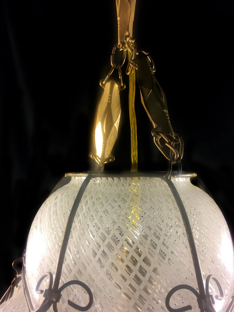 Venetian Lantern Chandelier "Reticello" Glass, Murano, 1950s For Sale ...