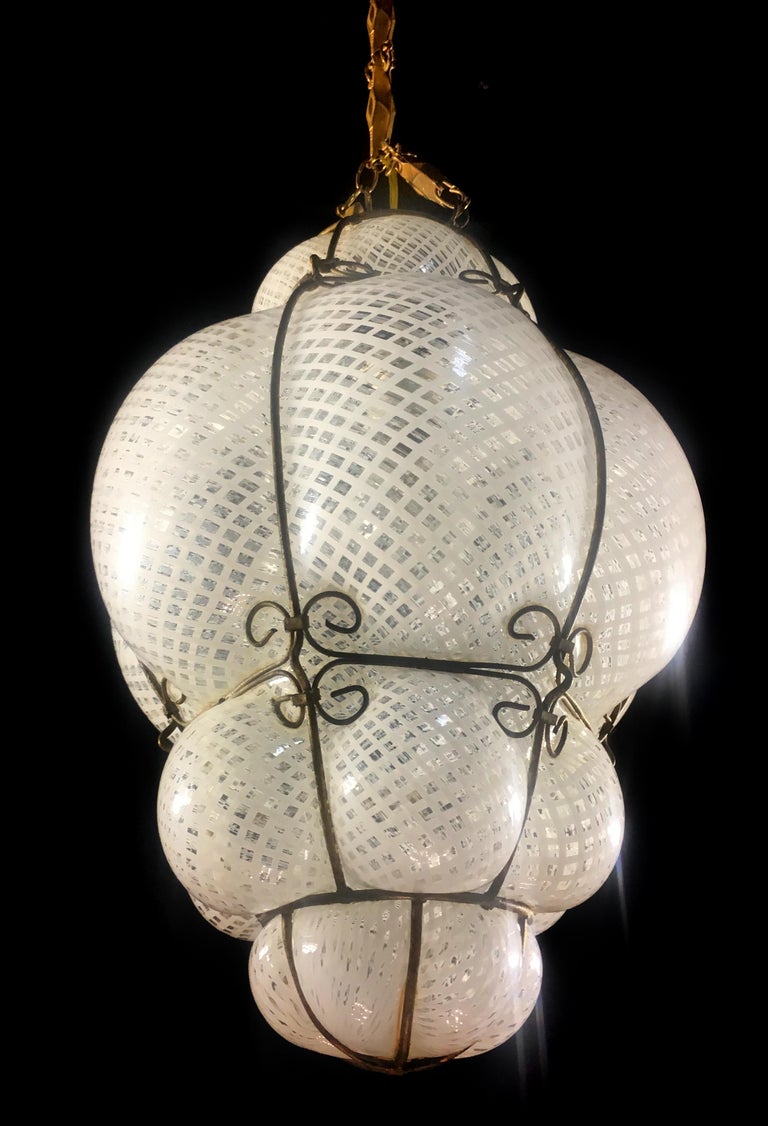 Venetian Lantern Chandelier "Reticello" Glass, Murano, 1950s For Sale ...