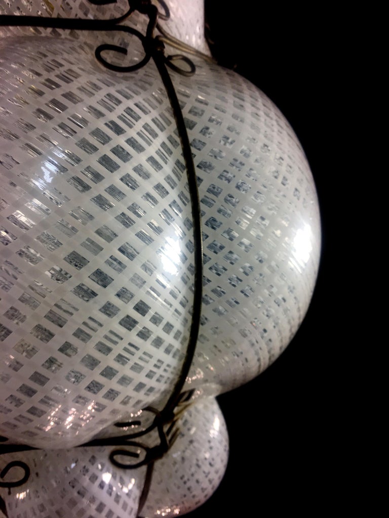Venetian Lantern Chandelier "Reticello" Glass, Murano, 1950s For Sale ...