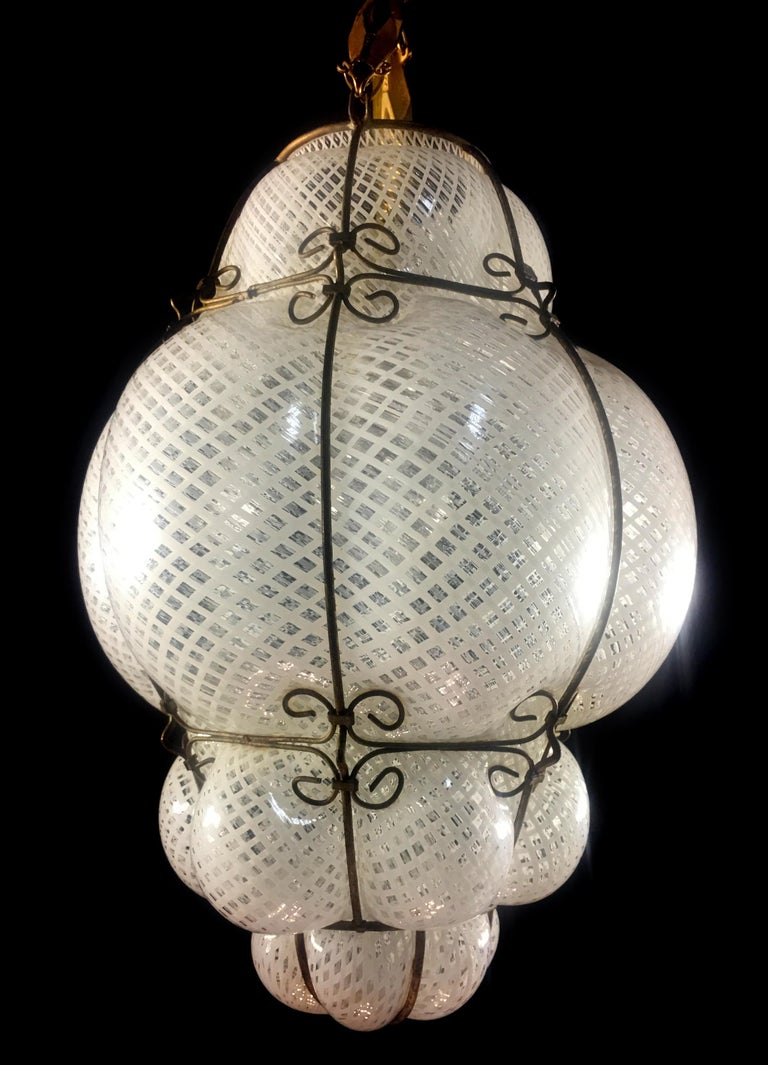 Venetian Lantern Chandelier "Reticello" Glass, Murano, 1950s For Sale ...