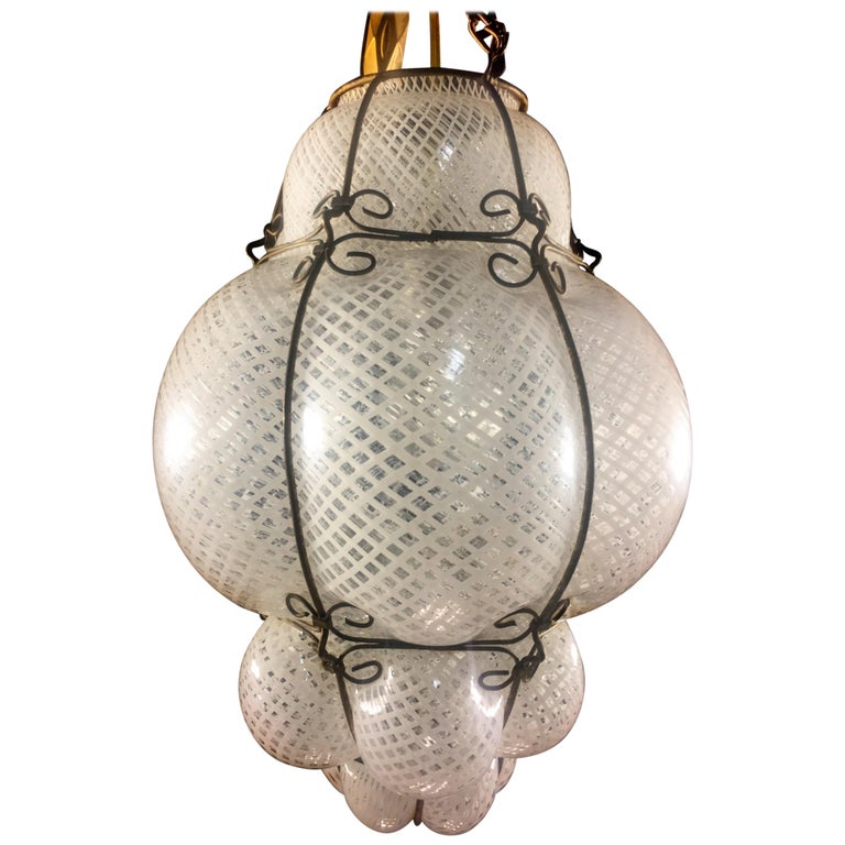 Venetian Lantern Chandelier "Reticello" Glass, Murano, 1950s For Sale ...