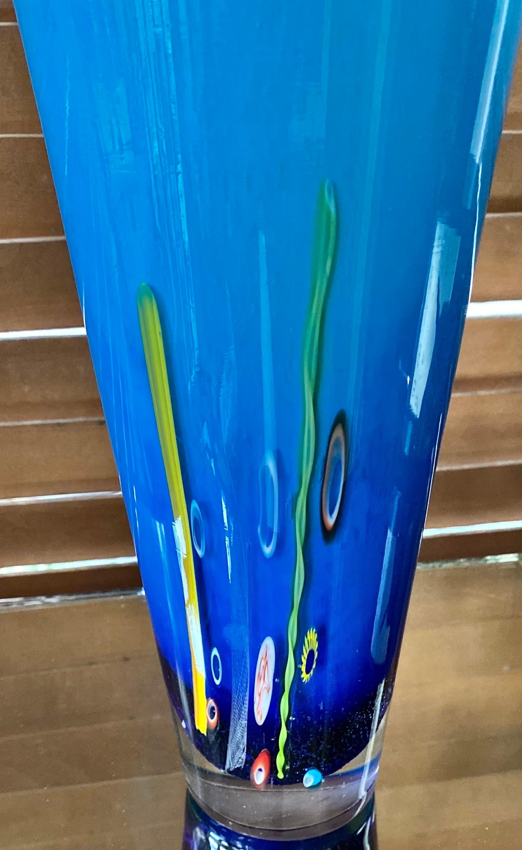 Venetian Millefiori Gold Inclusion Blown Cased Glass Vase For Sale at ...