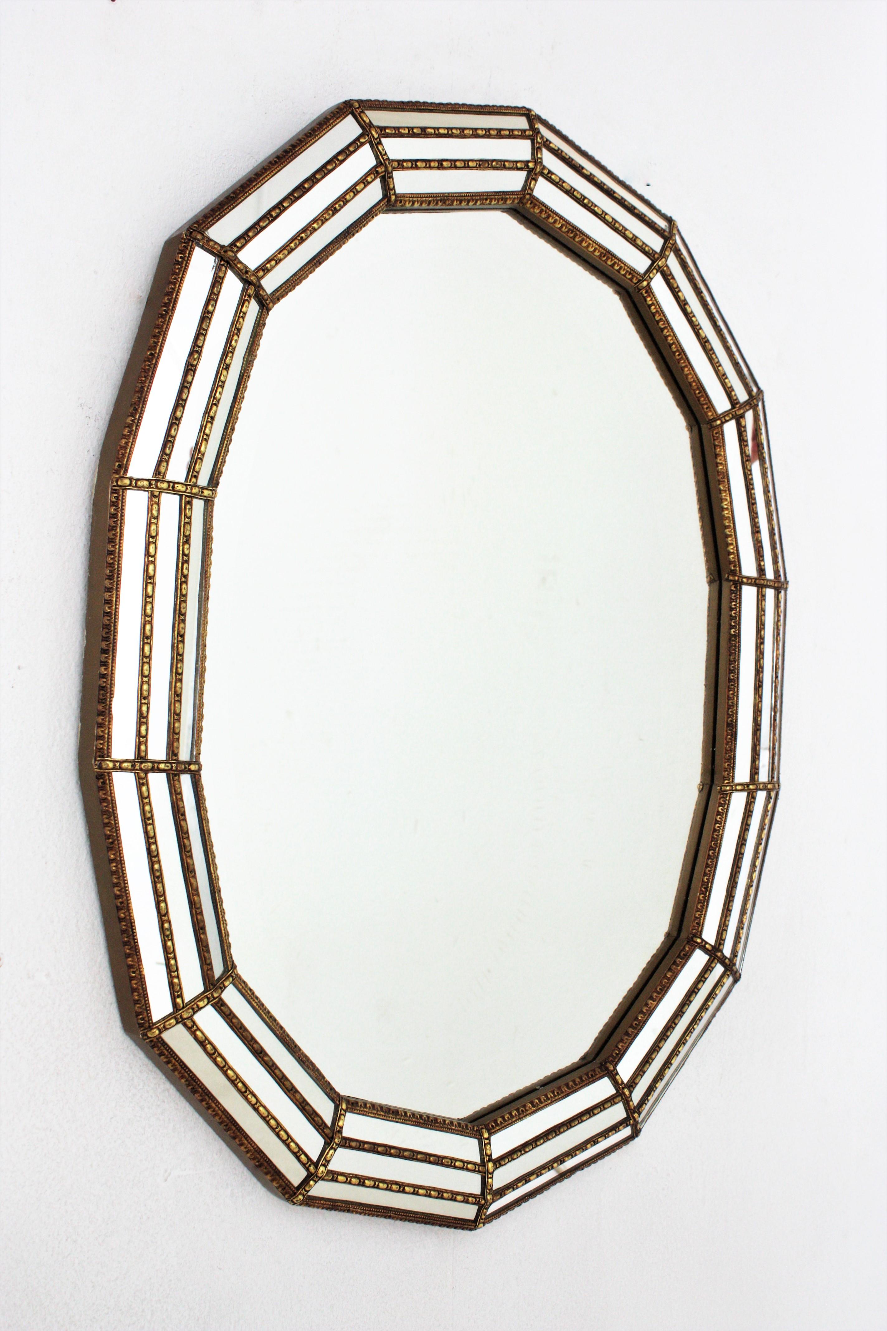 Venetian Modern Oval Mirror with Brass Details at 1stDibs