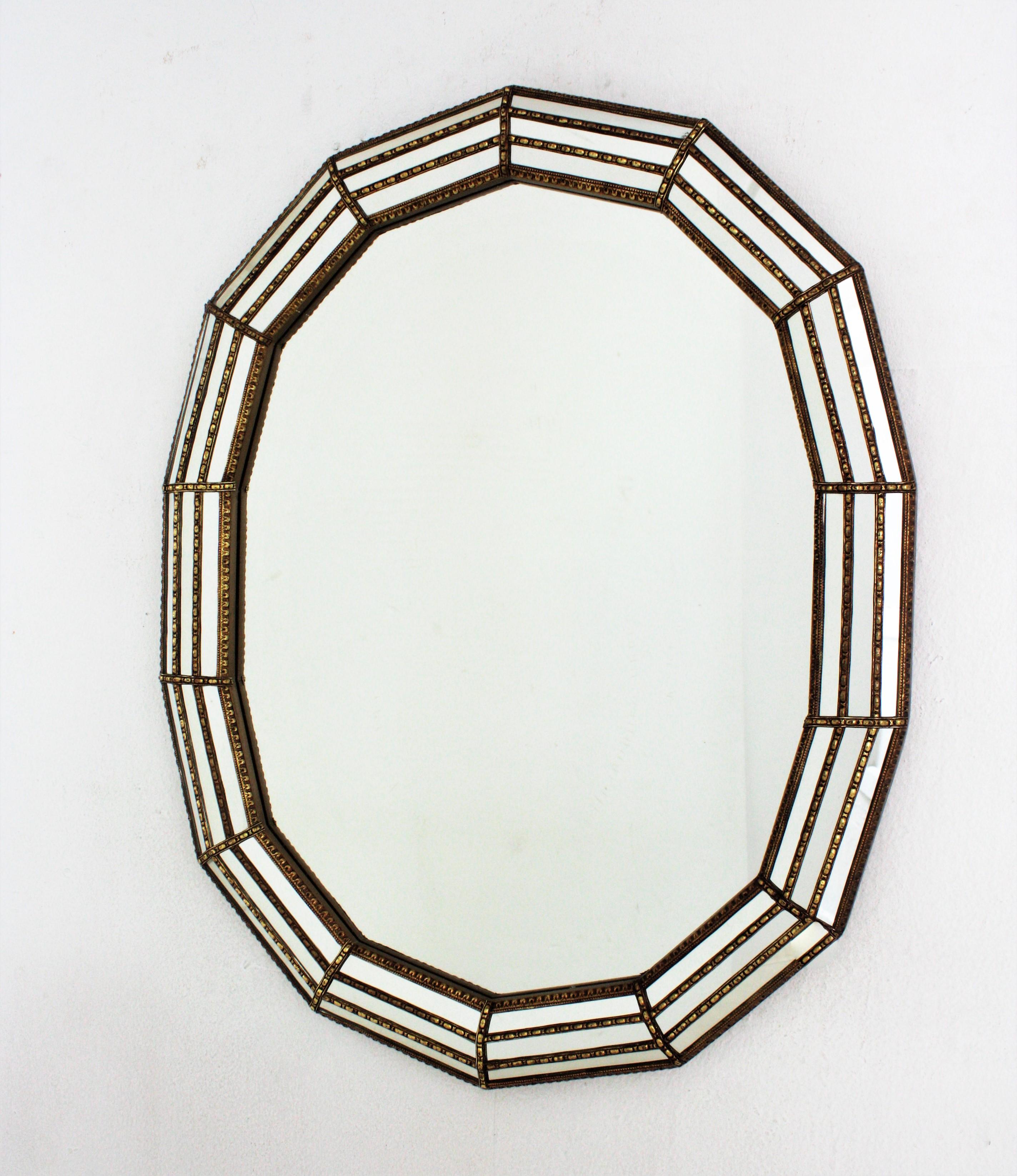 Venetian Modern Oval Mirror with Brass Details at 1stDibs