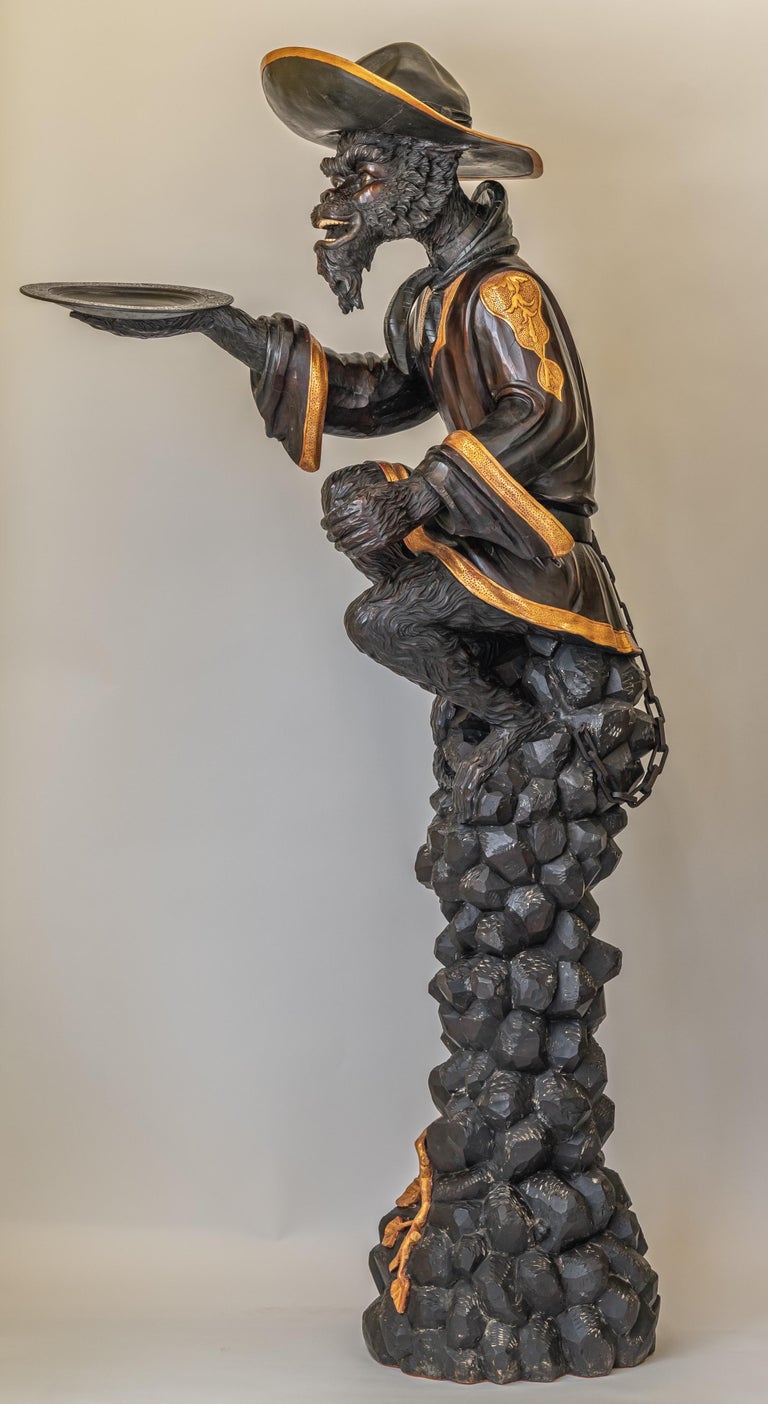 Venetian Monkey Wood Sculpture, On Rocks Carrying a Tray MOP Eyes, 19th ...