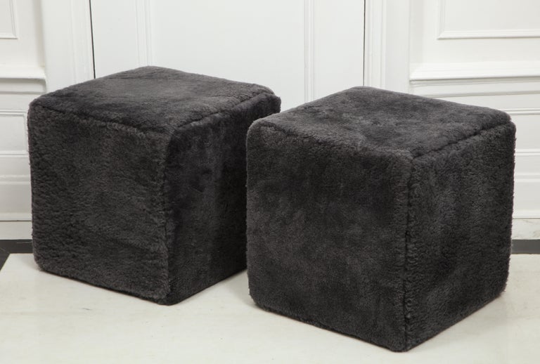 Venfield Custom Pair of Shearling Cube Foot Stools/Ottoman For Sale at ...