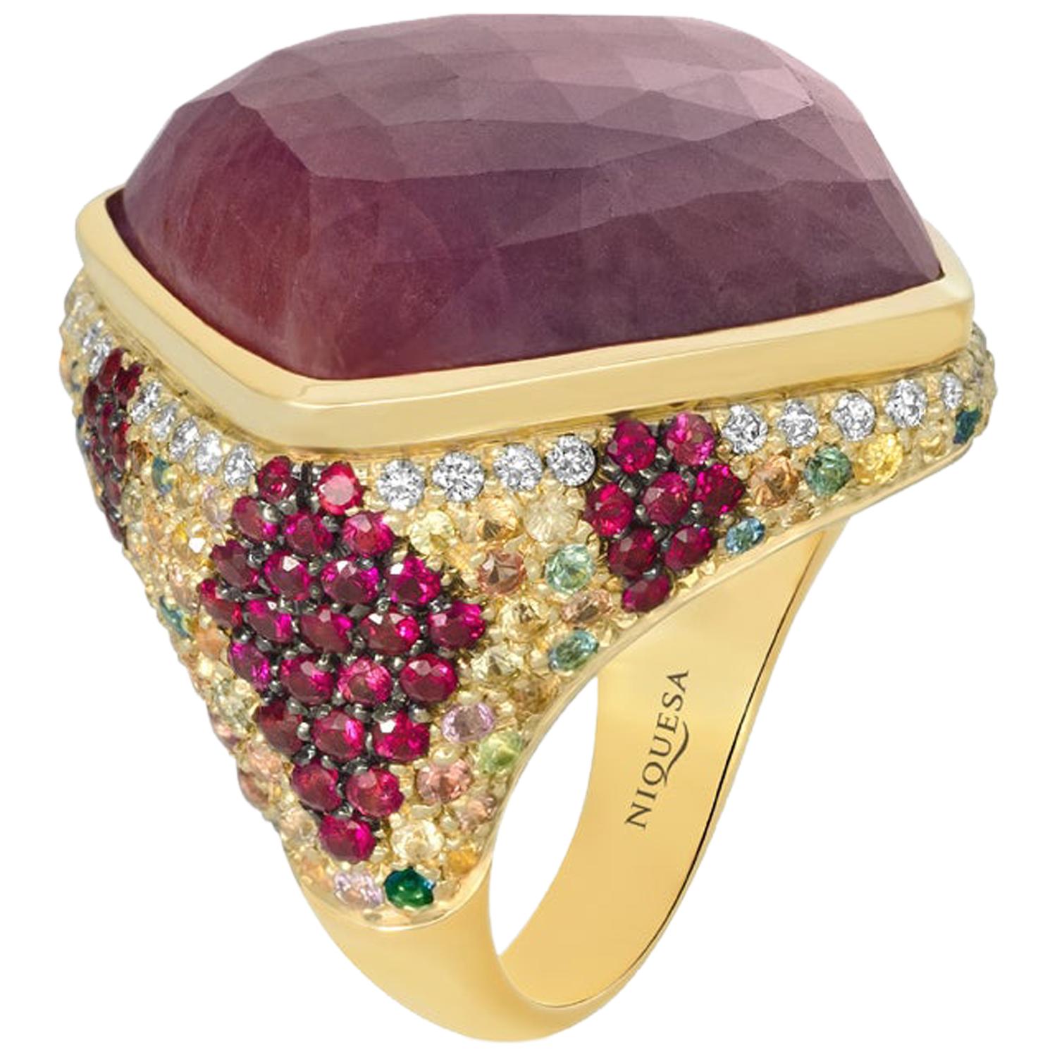 Venice 18 Karat Yellow Gold Smokey Quartz, Diamonds and Sapphires ...