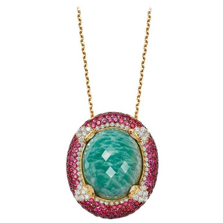 Venice Bauta 18 Karat Yellow Gold Large Amazonite Pendant For Sale at ...